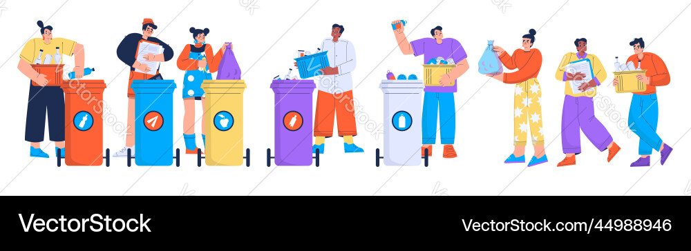 Waste segregation with people sorting trash Vector Image