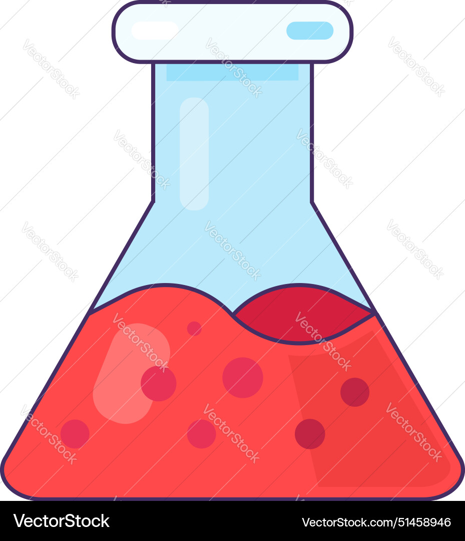 Wide flask with red bubbling liquid icon equipment