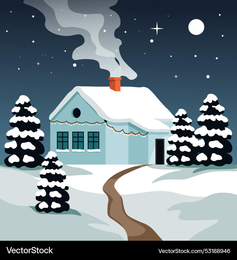 Winter house in snowy landscape Royalty Free Vector Image
