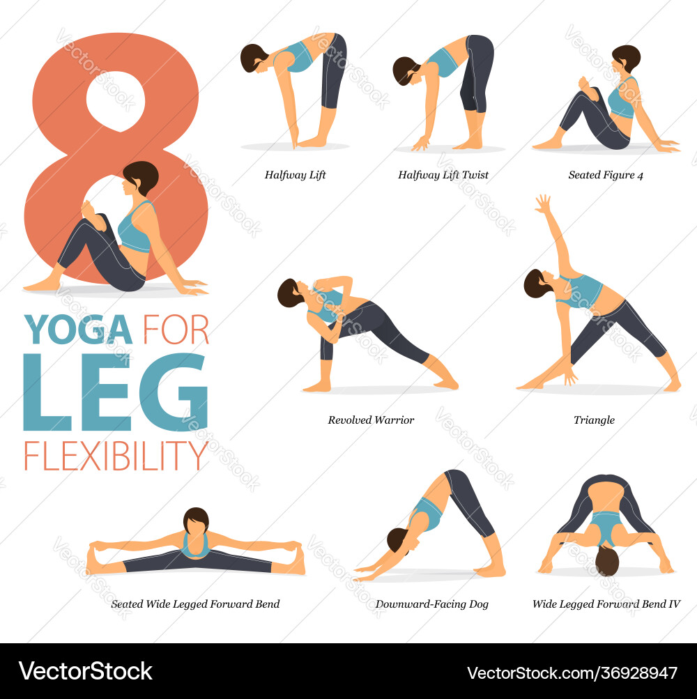 8 Yoga-Poss für Beine Flexibilität Lizenzfreier Vektor