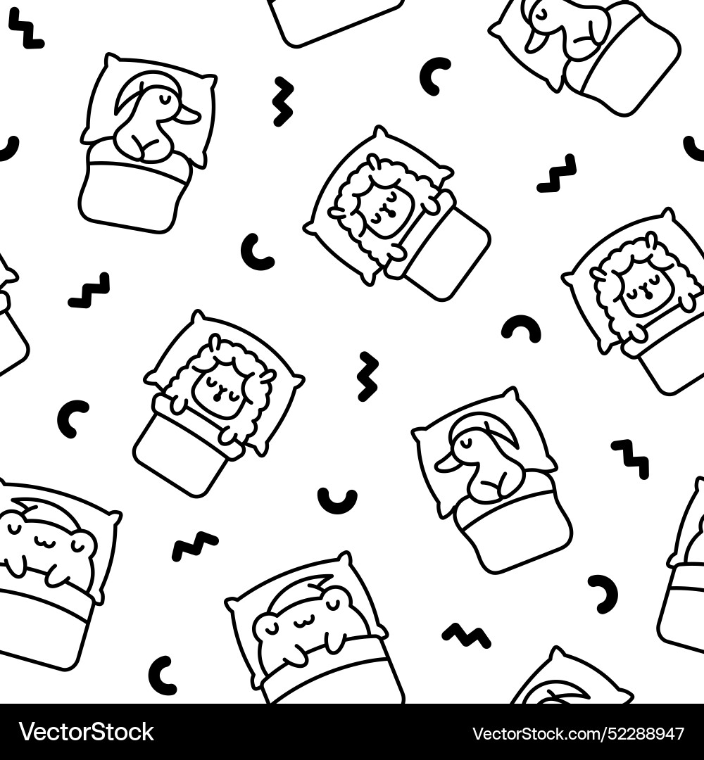 Cute sleeping animals in bed coloring page Vector Image