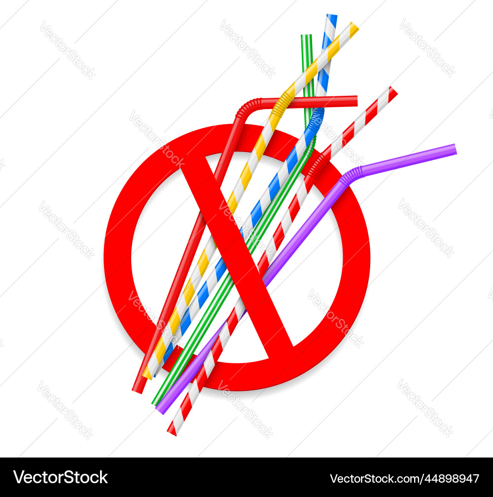 Forbidden plastic straw realistic symbol or sign Vector Image