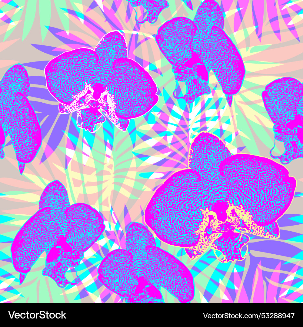Neon colors tropical seamless pattern with orchid Vector Image
