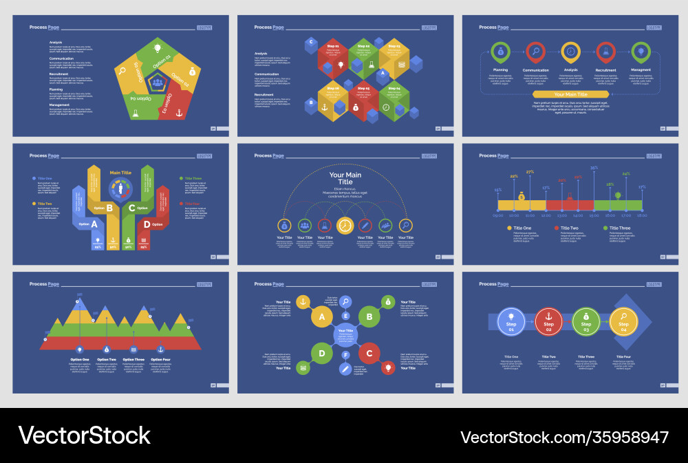 Nine planning slide templates set Royalty Free Vector Image