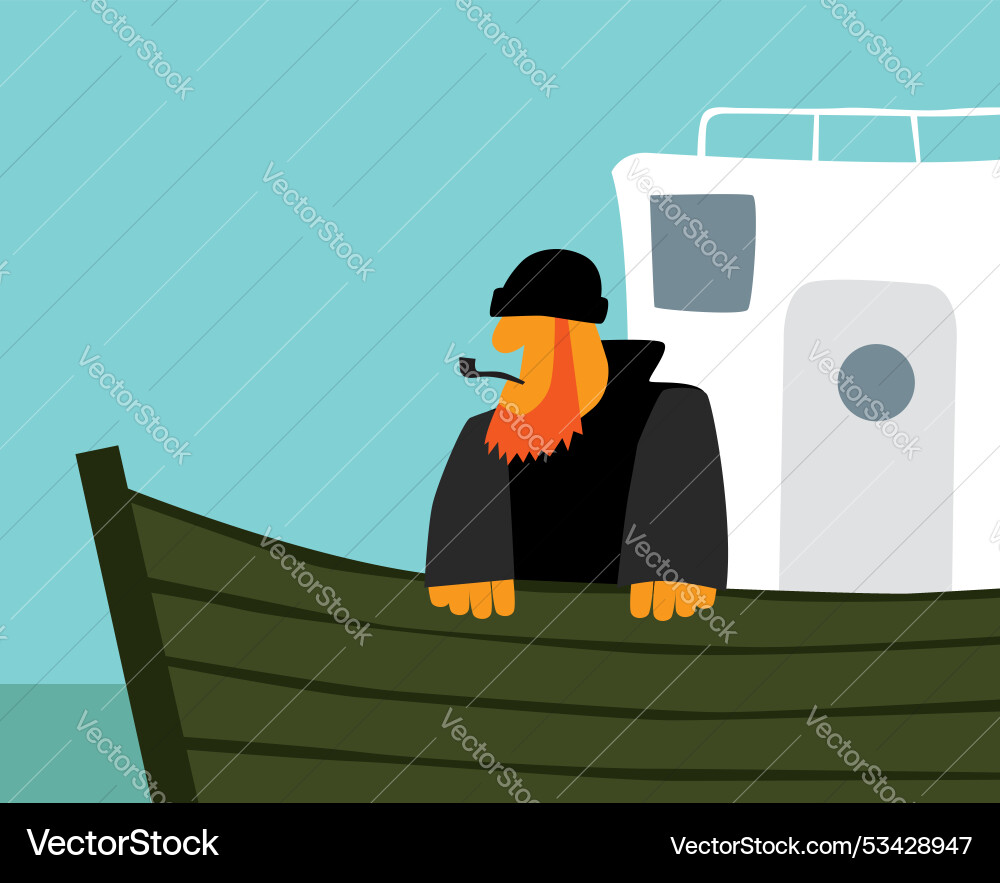 Old skipper aboard his ship Royalty Free Vector Image