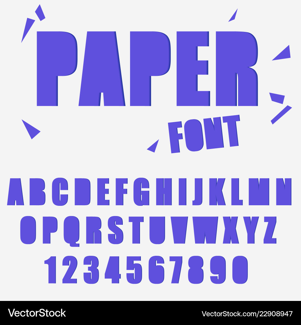 Paper cut alphabet letters and numbers font Vector Image