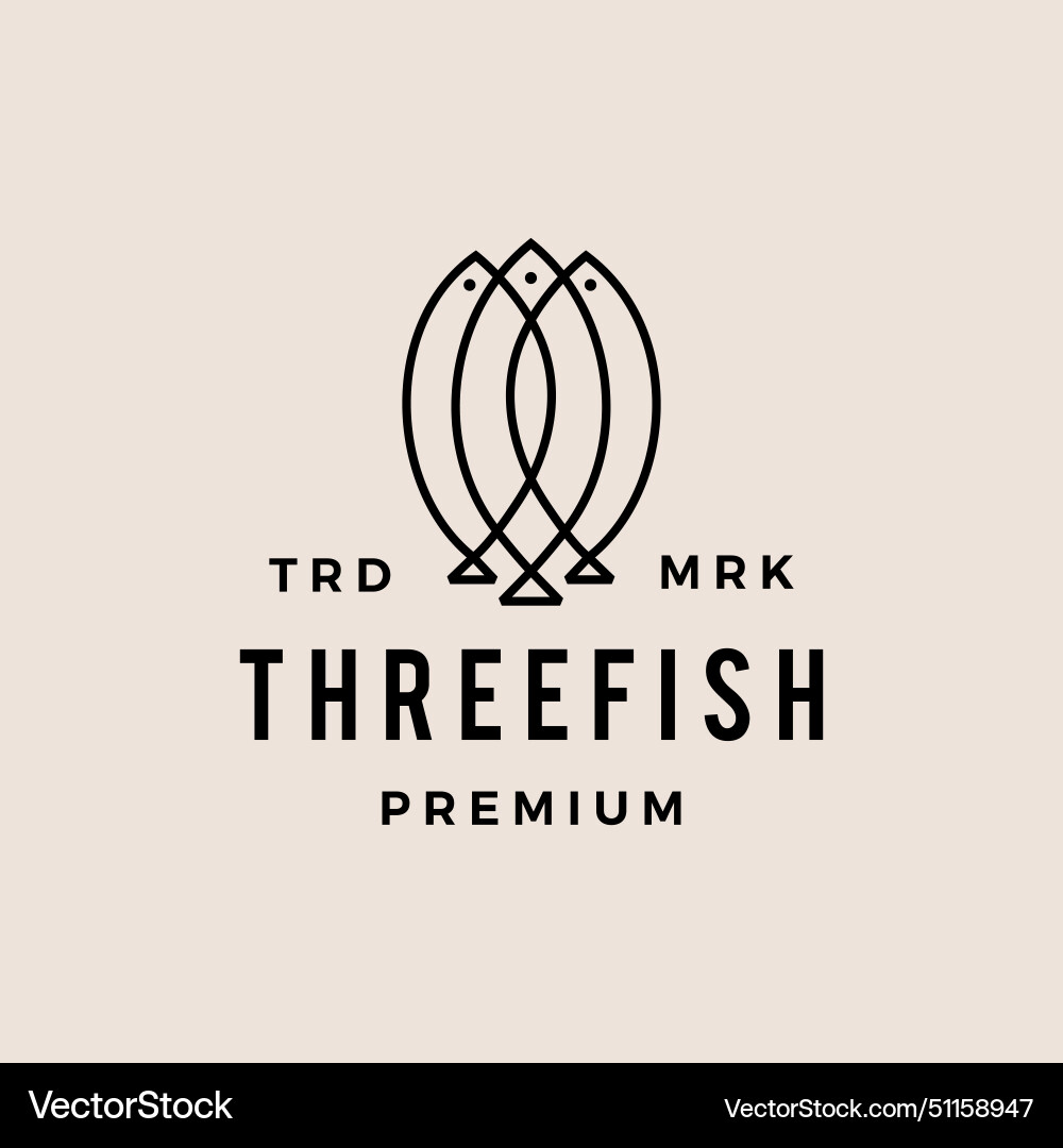 Three fishes triple fish line outline monoline Vector Image