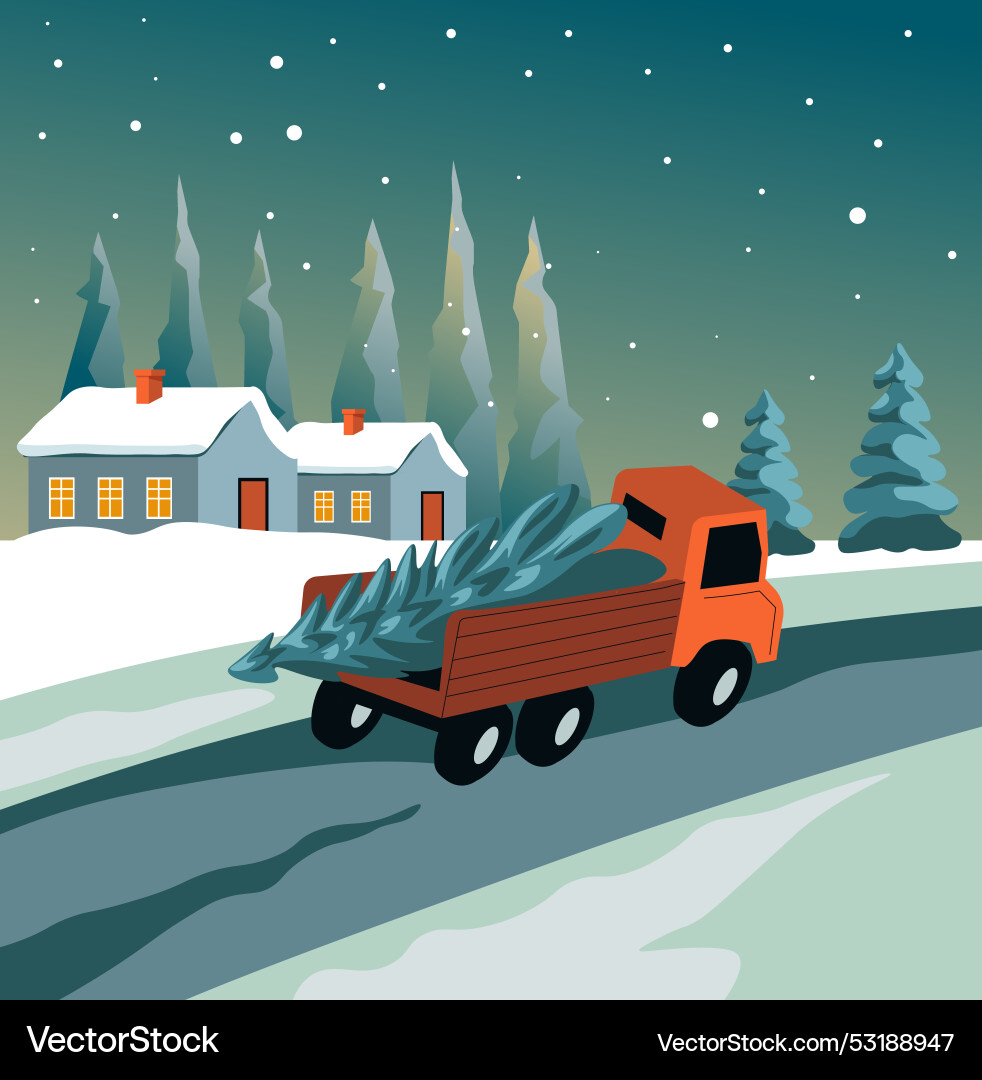 Truck carrying christmas tree Royalty Free Vector Image