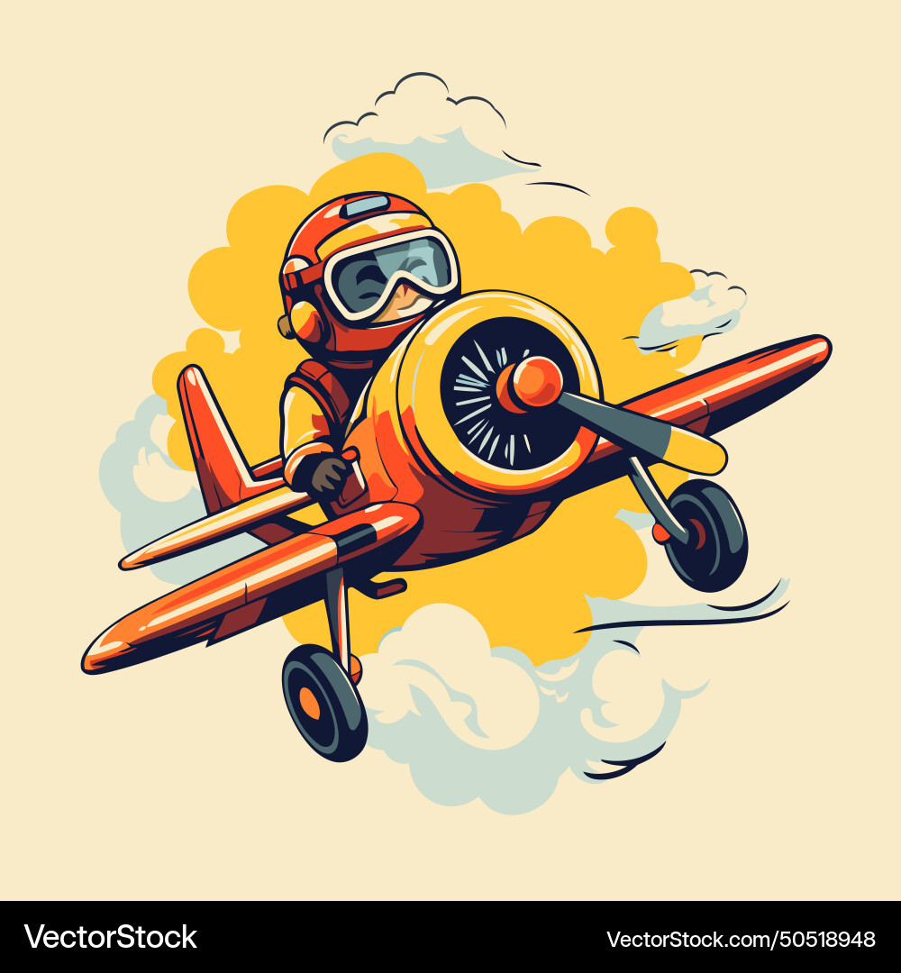 Cartoon pilot with airplane Royalty Free Vector Image