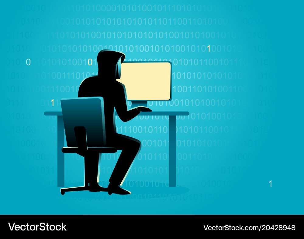 Hacker behind desktop computer Royalty Free Vector Image