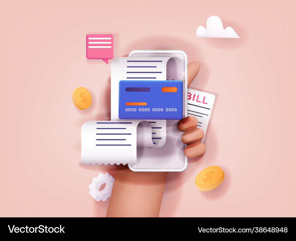 Hand holding mobile smart phone with paying bills Vector Image