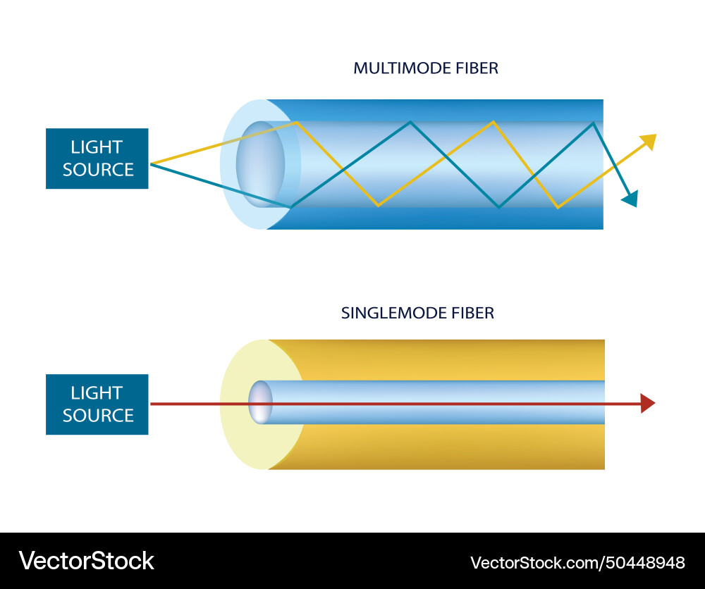 Multimode and single mode fiber Royalty Free Vector Image