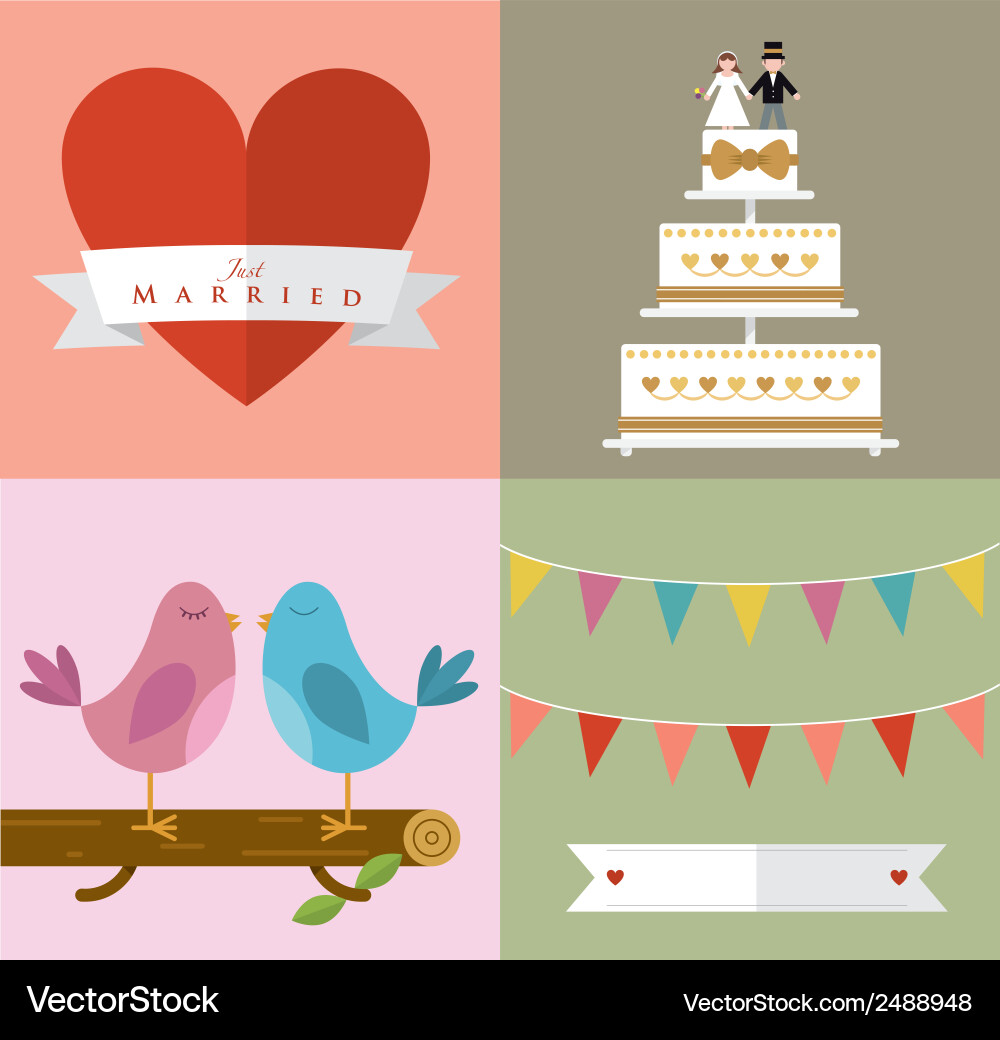 Wedding Birds & Cake Set Royalty Free Vector Image