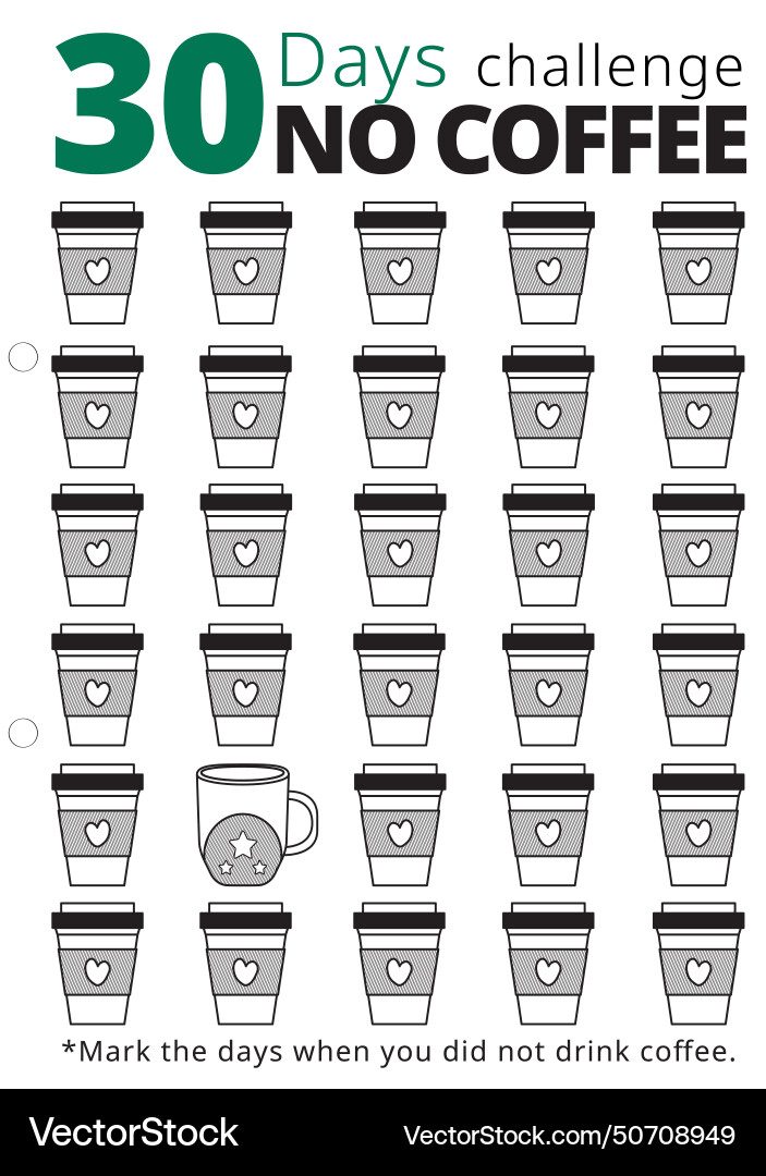30 days no coffee challenges Royalty Free Vector Image