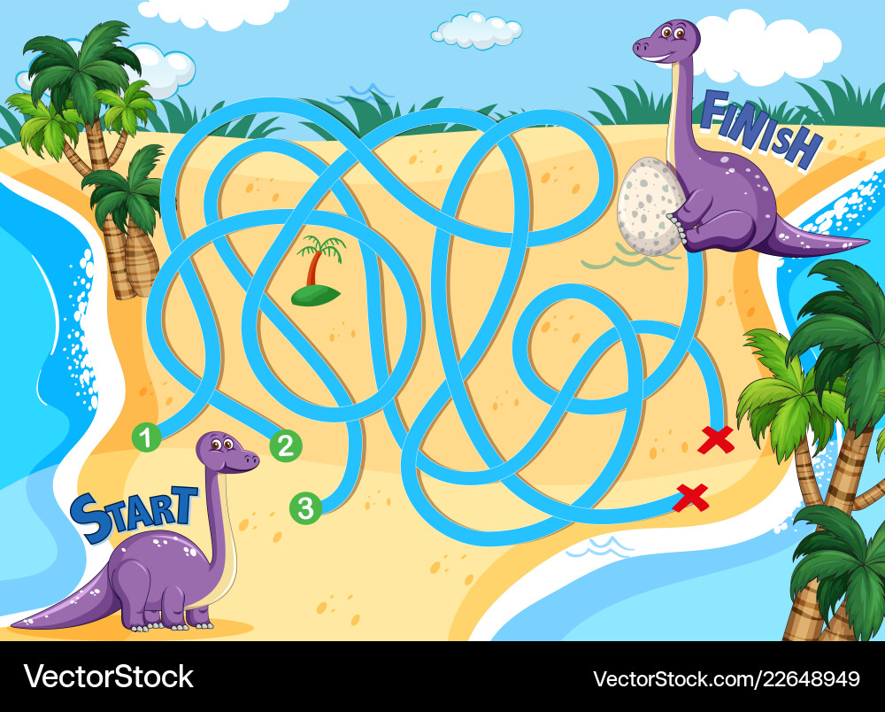 A dinosaur board game template Royalty Free Vector Image