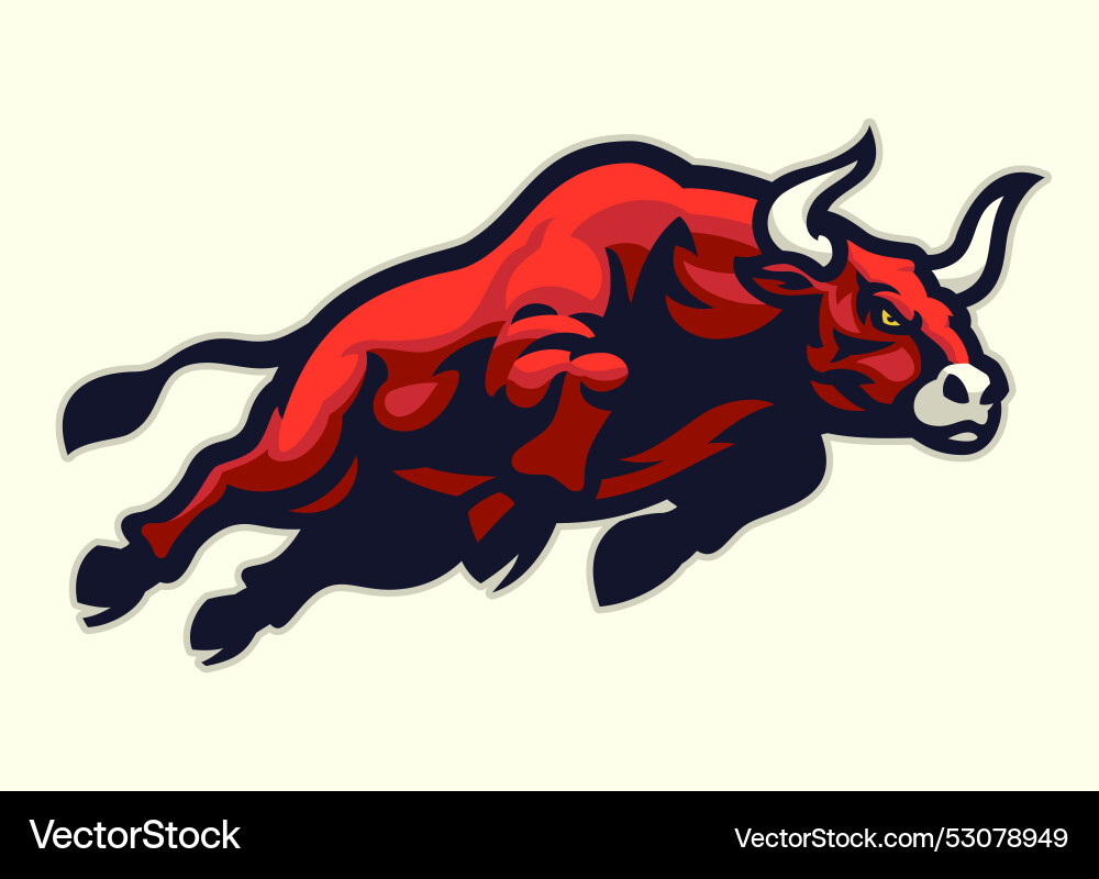 Angry bull mascot jumping attacking Royalty Free Vector