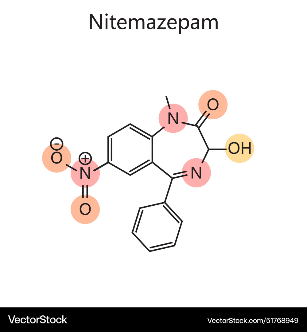 Chemical formula nitemazepam diagram Royalty Free Vector
