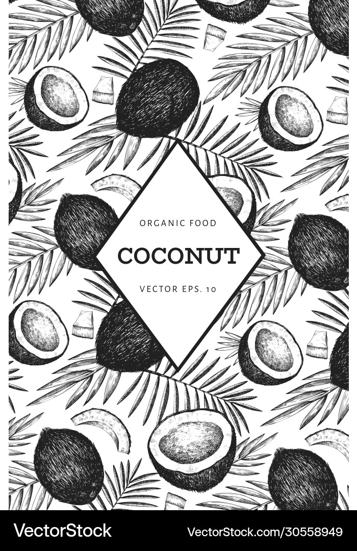 Coconut with palm leaves design template hand Vector Image