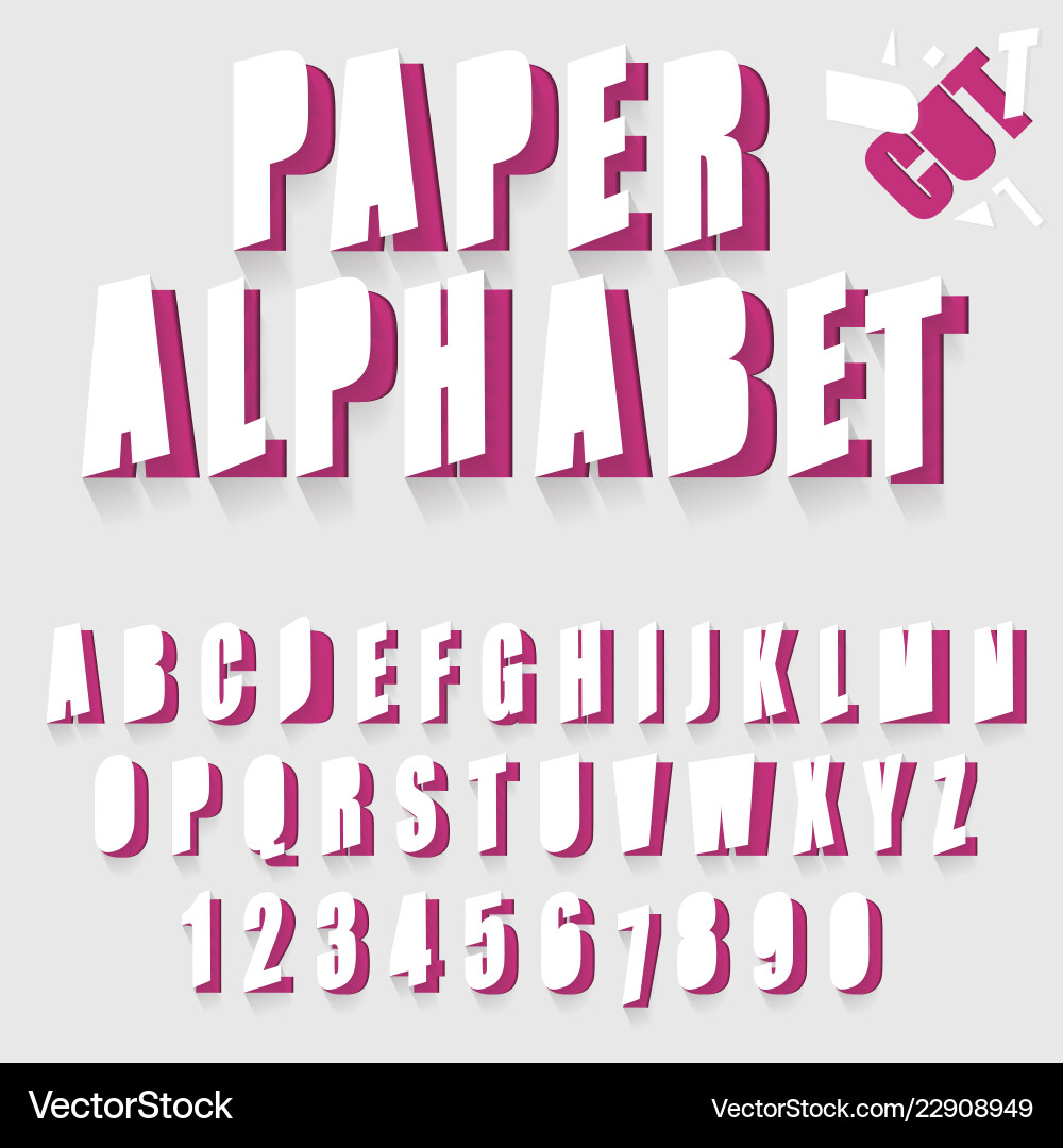Paper cut alphabet letters and numbers font Vector Image