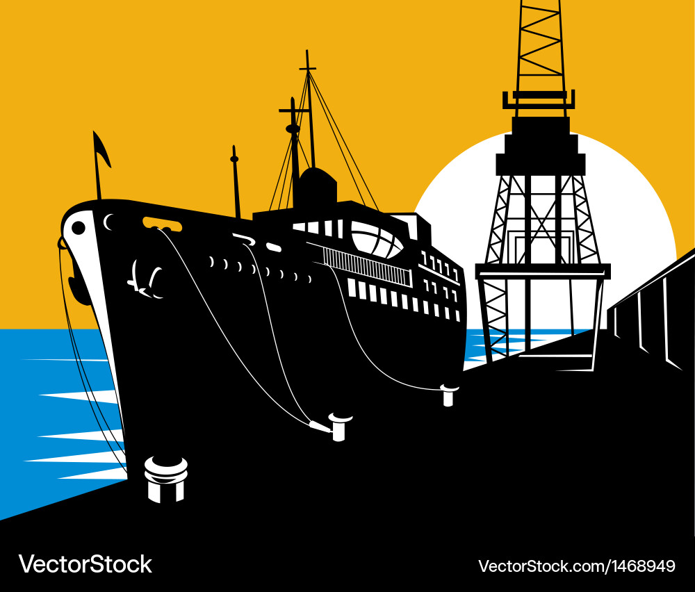 Passenger cargo ship docking Royalty Free Vector Image