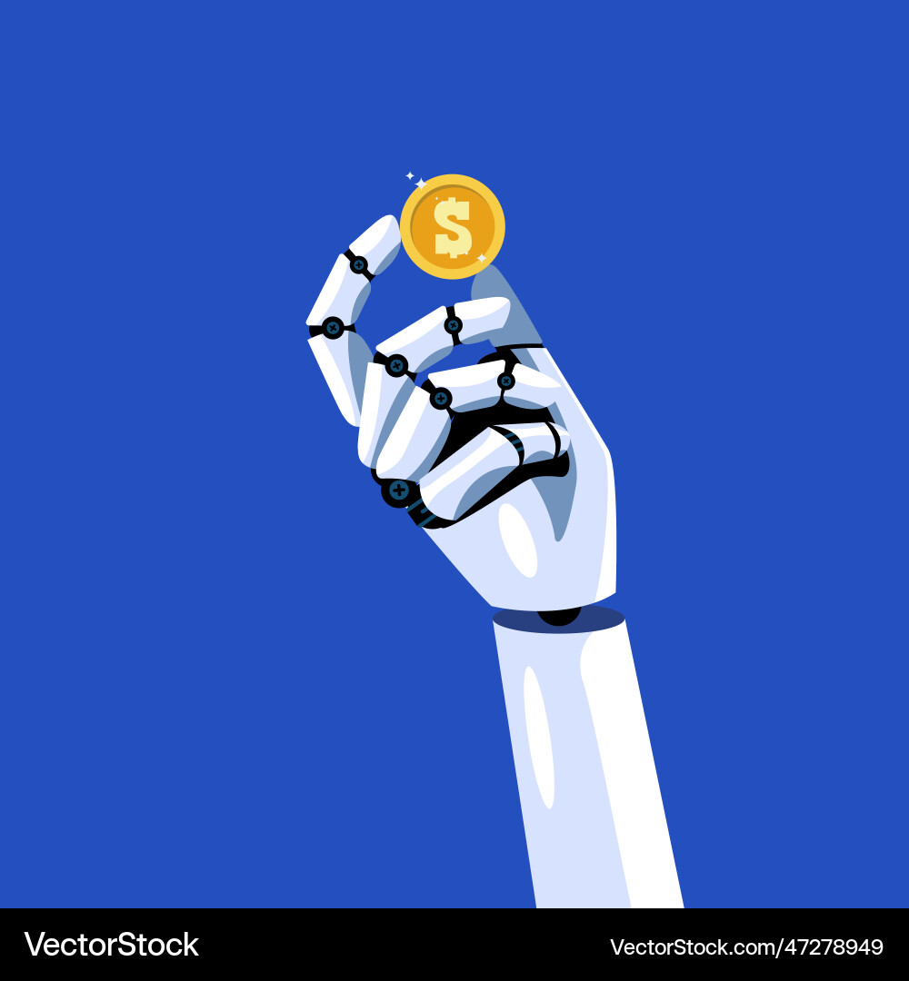 Robot hand is holding dollar coin – Royalty-Free Vector | VectorStock