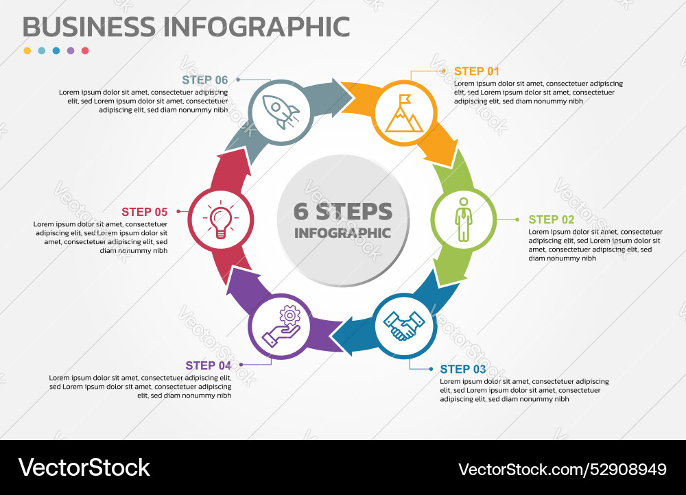 Visual data presentation cycle diagram with 6 Vector Image