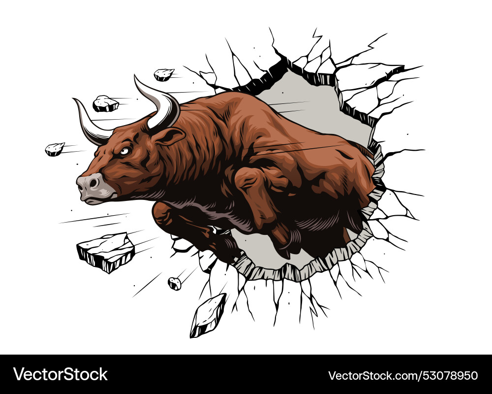 Angry bull ramming a wall Royalty Free Vector Image