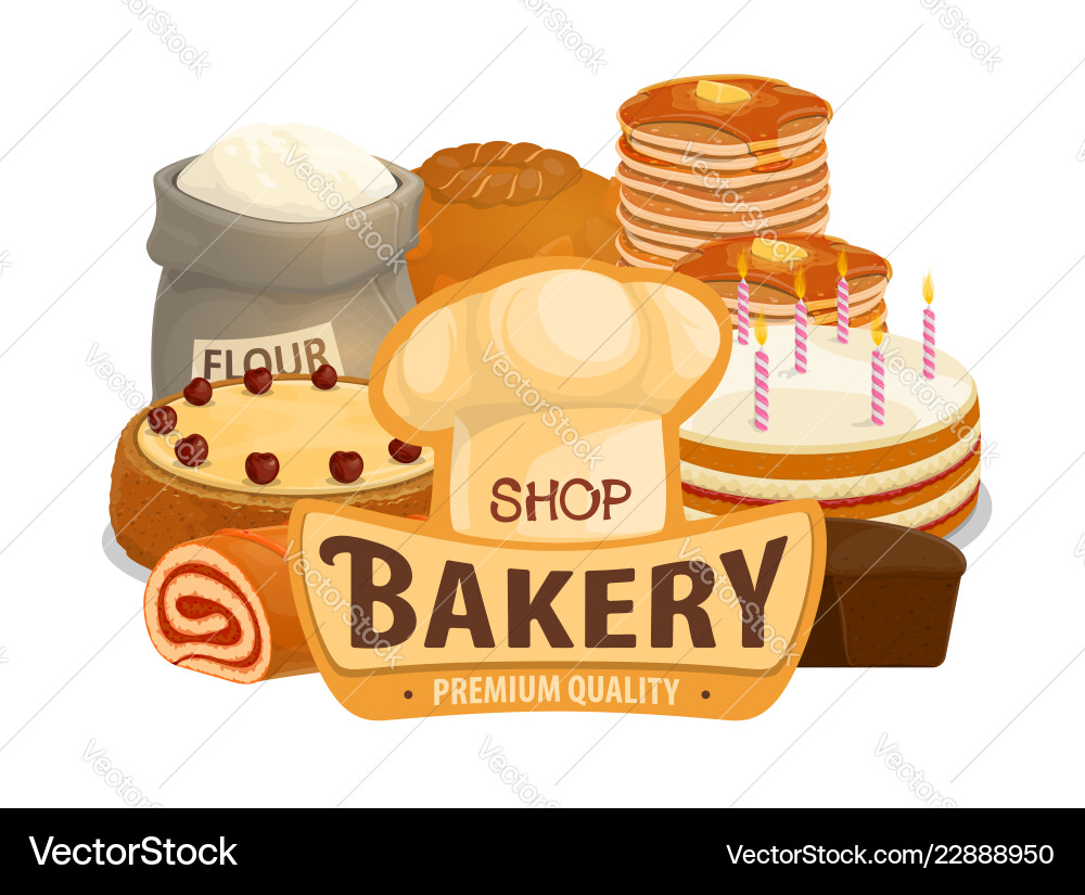 Bakery shop cakes pastry products Royalty Free Vector Image