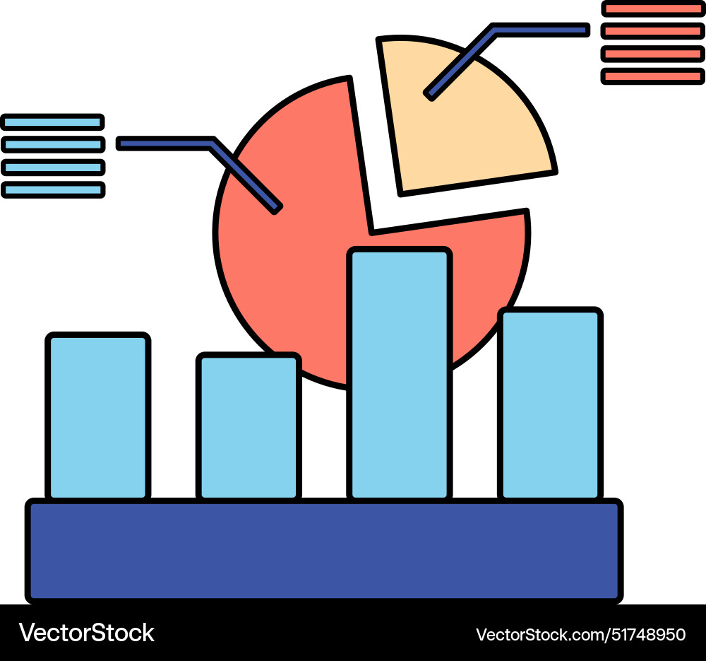 Data analysis concept pie chart and bar graph Vector Image