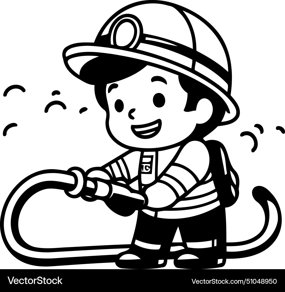 Fireman with fire hose cartoon character Vector Image