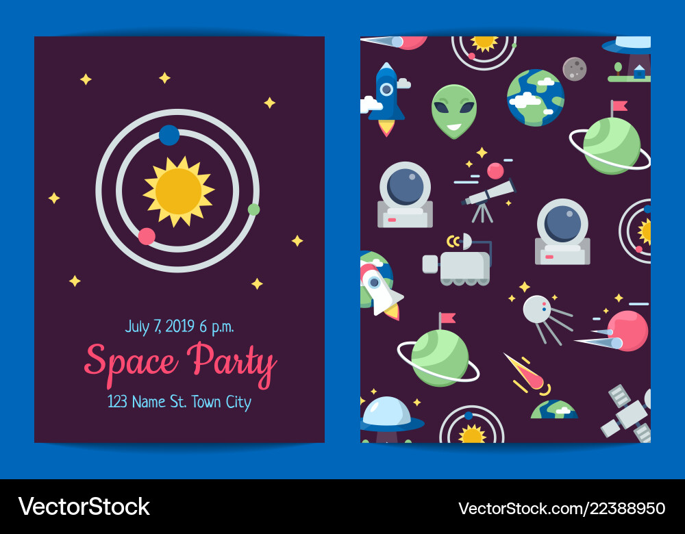 Flat space icons party invitation template Vector Image