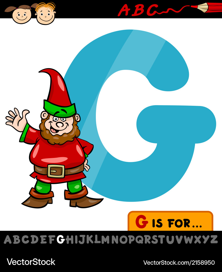 Letter g with gnome cartoon Royalty Free Vector Image