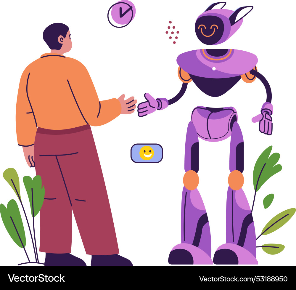 Robot and human handshake Royalty Free Vector Image