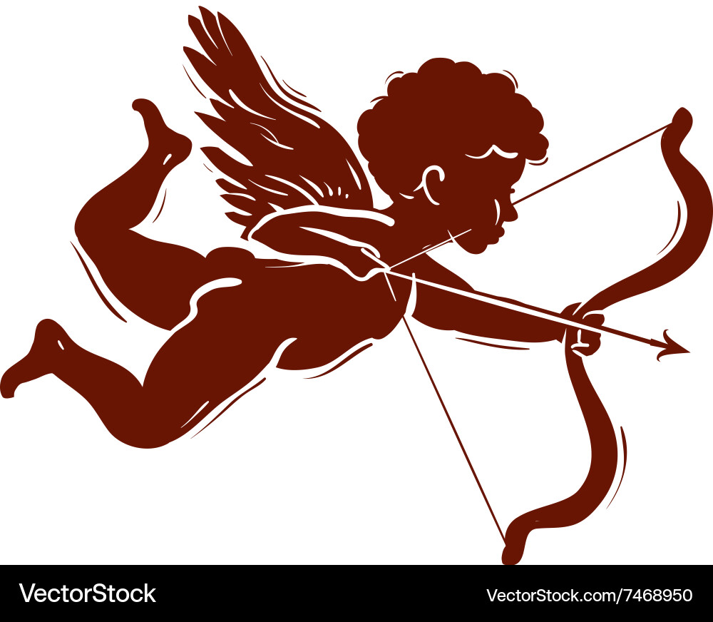 Silhouette of a cupid shooting arrow Royalty Free Vector
