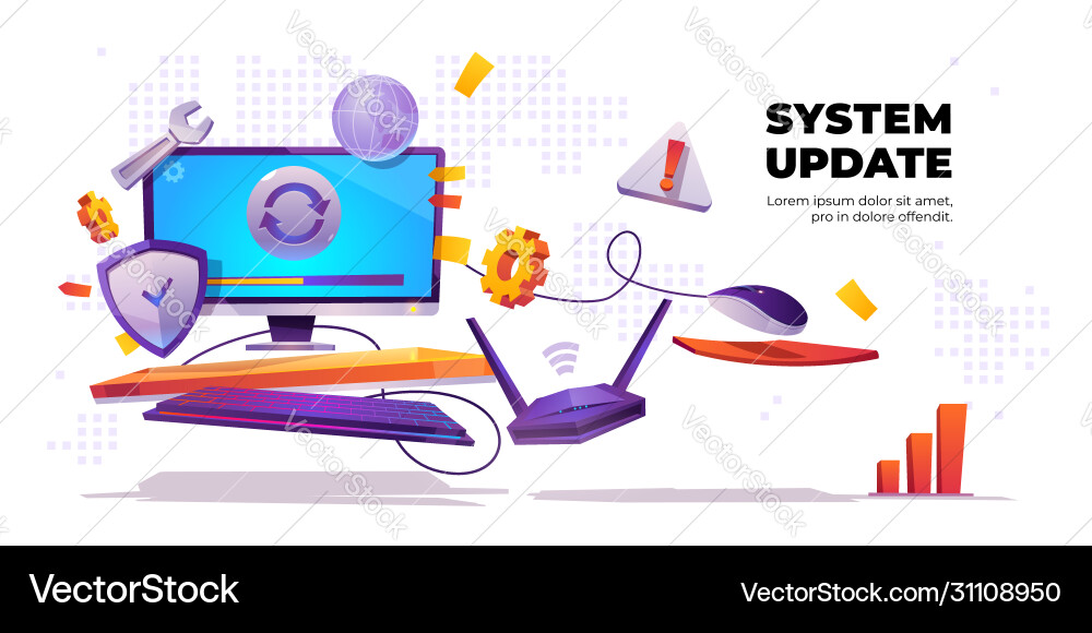 System update banner computer software install Vector Image