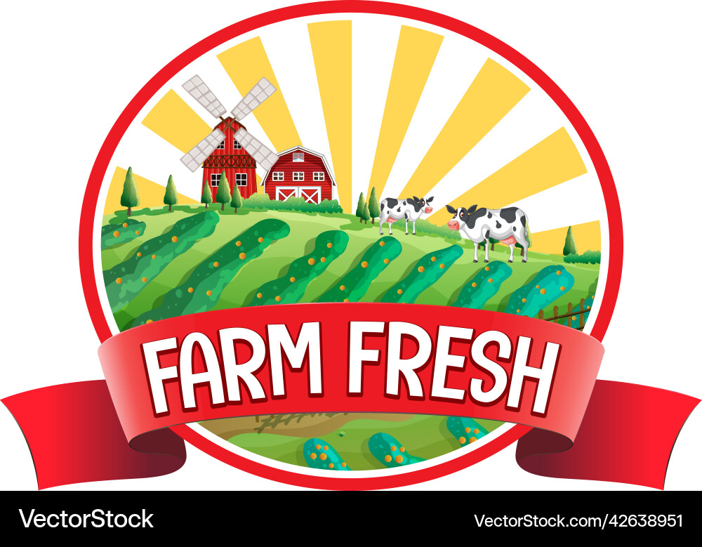 Cartoon cow with farm fresh label Royalty Free Vector Image