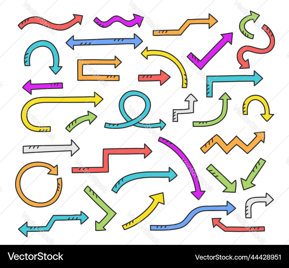 Colored hand drawn arrows Royalty Free Vector Image