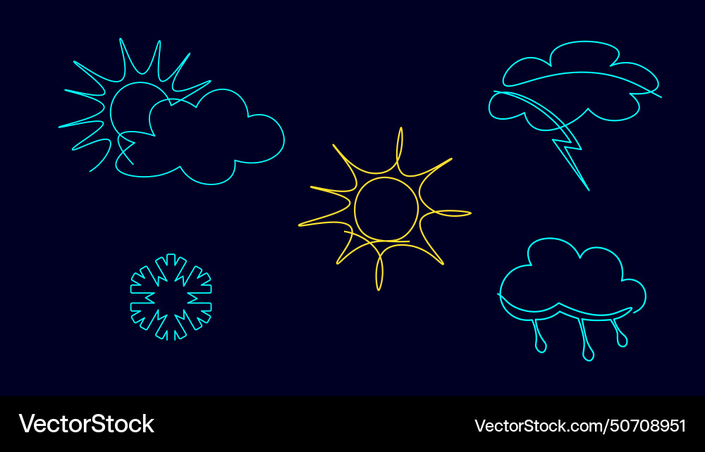 Continuous line sun cloud art single sketch Vector Image