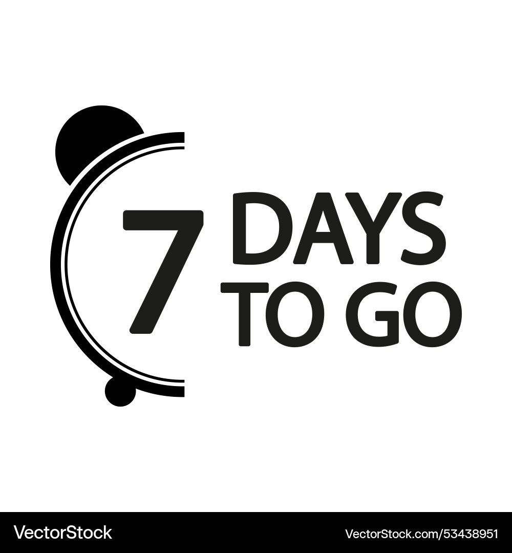 Countdown Timer Nummer sieben Fokus fett 7 Tage Vektorbild