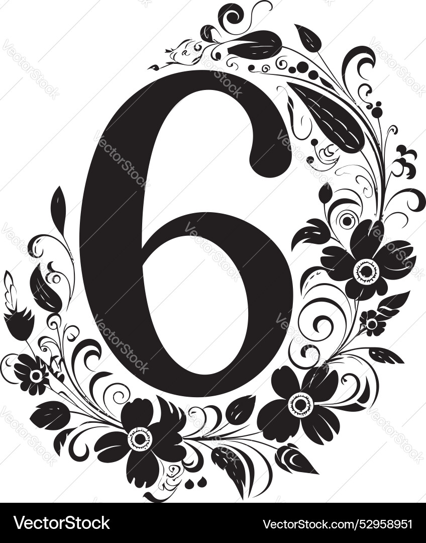 Dynamic serifs sculpted letter 6 decorative font Vector Image