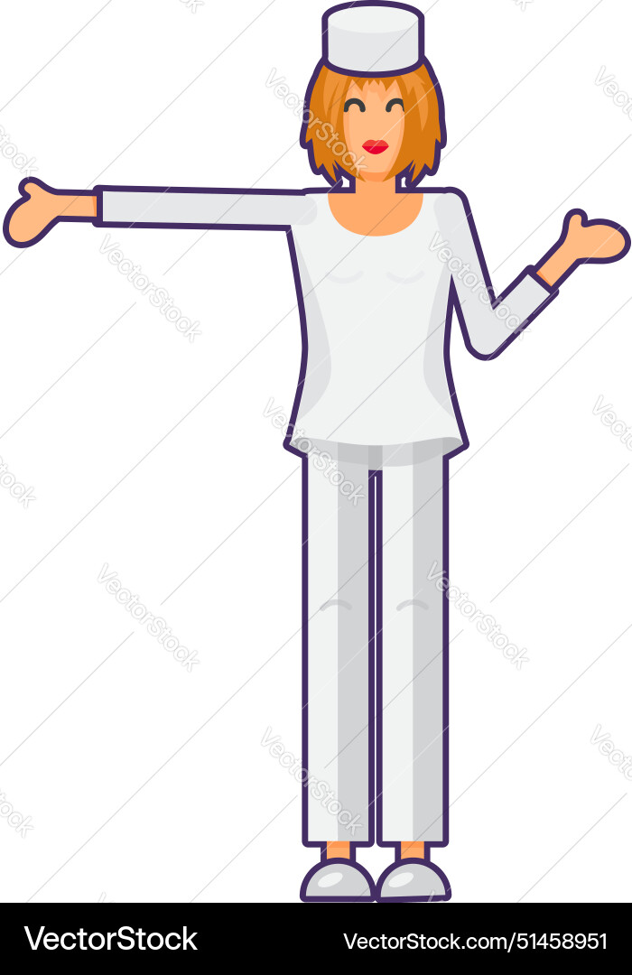 Nurse in uniform indicates direction of movement Vector Image