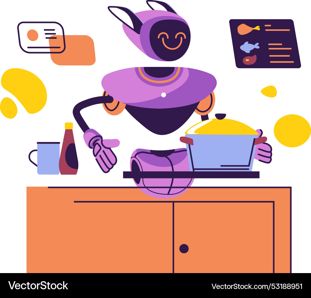Robot cooking in kitchen Royalty Free Vector Image