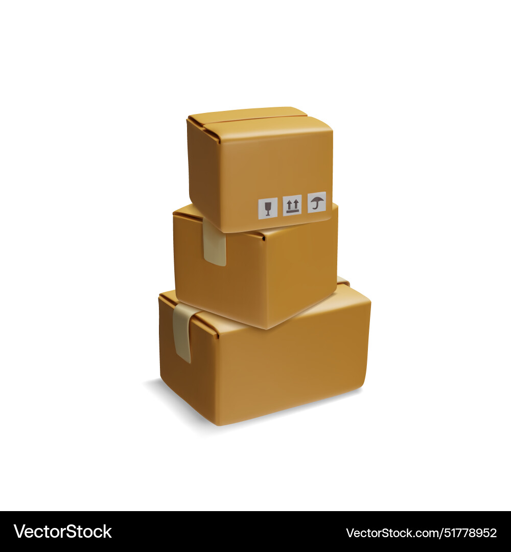 3d closed cardboard boxes taped shut stacked Vector Image