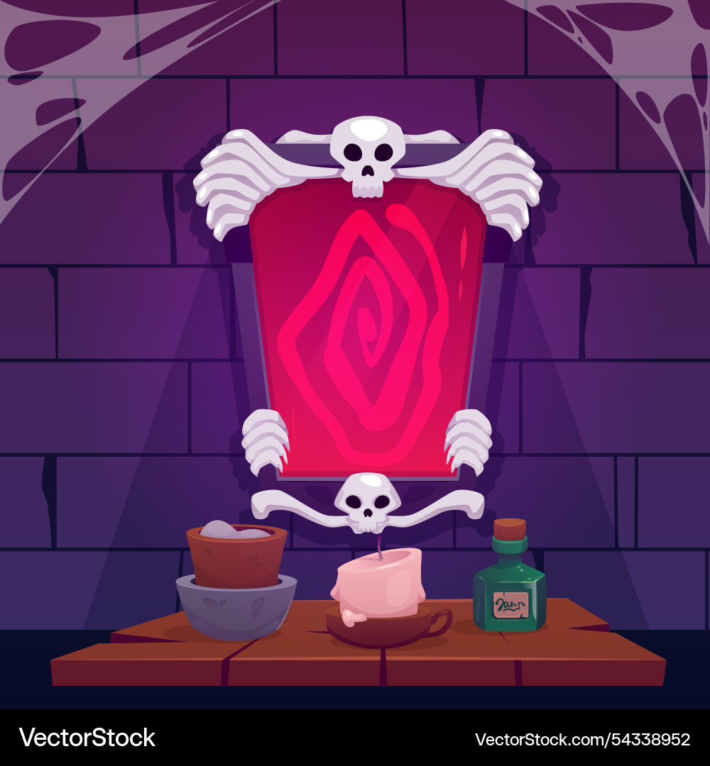 Antique magic mirror with black frame decorated Vector Image