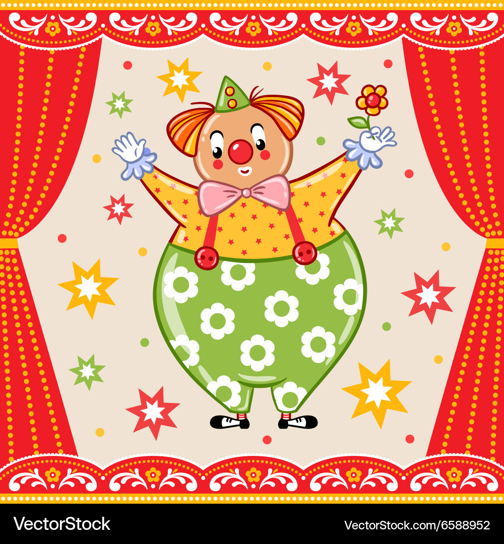 Card poster or invitation with a circus clown Vector Image