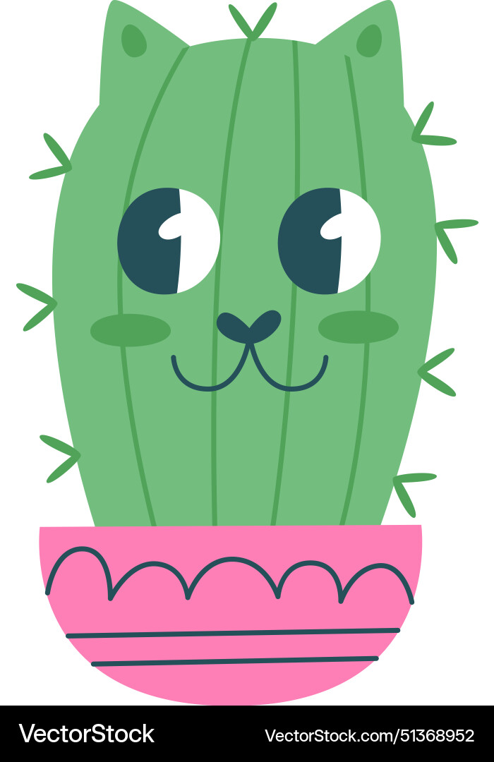 Cat cactus character in pot Royalty Free Vector Image