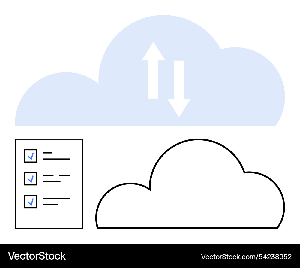 Cloud Computing Konzept mit Pfeil und Checkliste Vektorbild