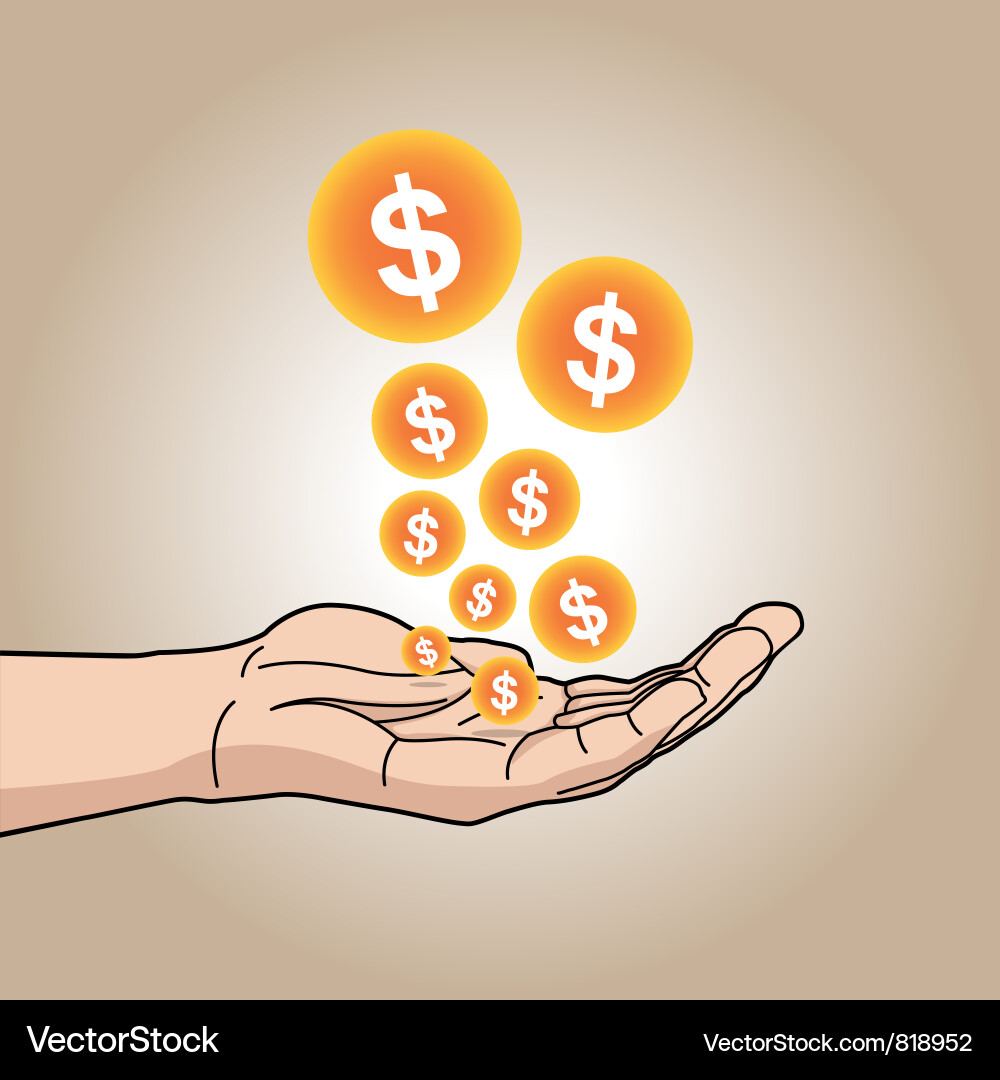 Dollars on hand Royalty Free Vector Image - VectorStock