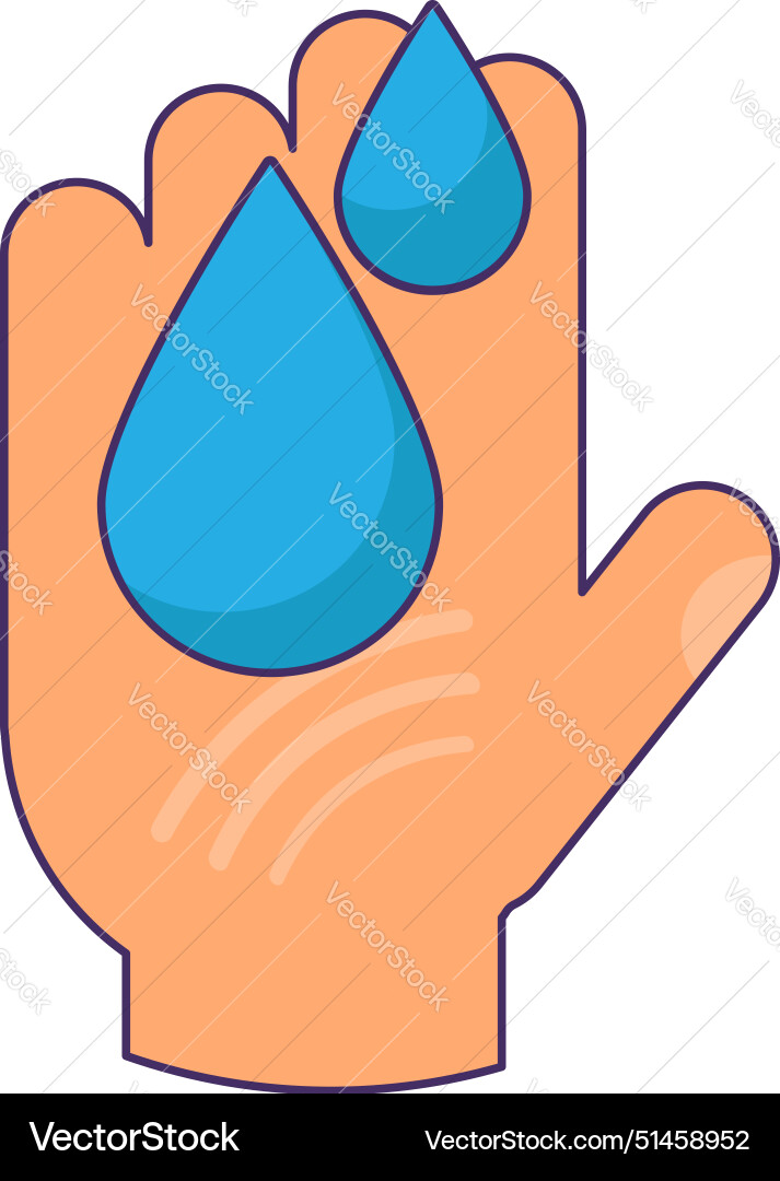 Drops of water flow down on hand icon Royalty Free Vector