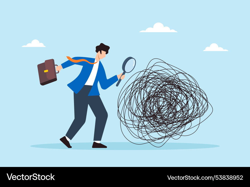 Flat of businessman analyzes mess line Royalty Free Vector